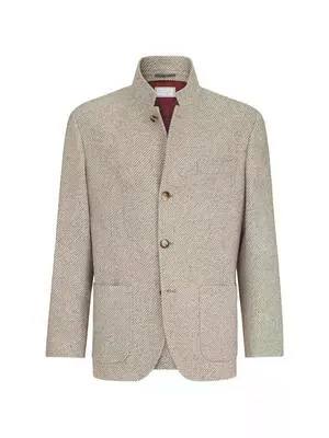 Brunello Cucinelli Cashmere And Silk Diagonal Outerwear Blazer With Patch Pockets - Neutrals