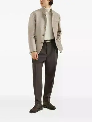 Brunello Cucinelli Cashmere And Silk Diagonal Outerwear Blazer With Patch Pockets