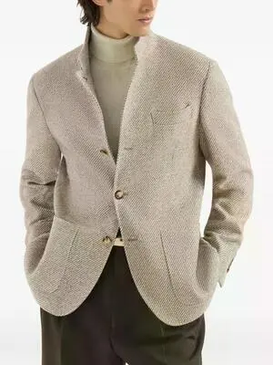Brunello Cucinelli Cashmere And Silk Diagonal Outerwear Blazer With Patch Pockets