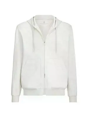 Brunello Cucinelli Techno Cotton French Terry Double Cloth Hooded Sweatshirt With Zipper - Grey