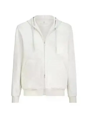Brunello Cucinelli Techno Cotton French Terry Double Cloth Hooded Sweatshirt With Zipper - Grey