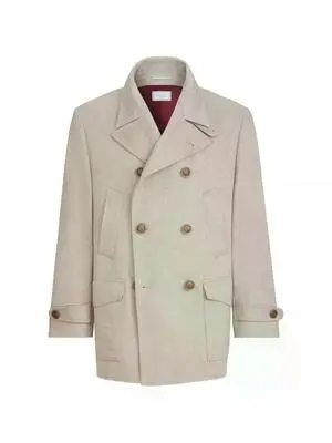 Brunello Cucinelli Cashmere Chevron Flannel Four-pocket Pea Coat - Neutrals