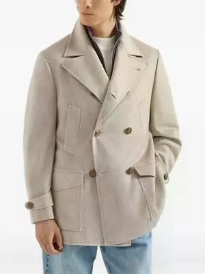 Brunello Cucinelli Cashmere Chevron Flannel Pea Coat