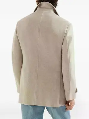 Brunello Cucinelli Cashmere Chevron Flannel Pea Coat