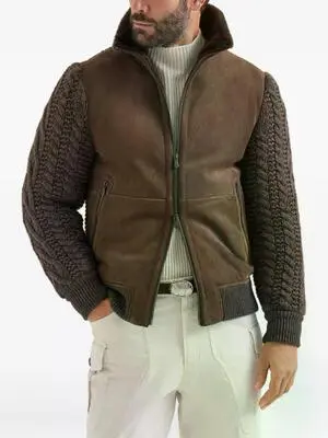 Brunello Cucinelli Suede Shearling And Cashmere Knit Bomber Jacket With Thermore® Padding