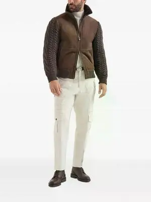 Brunello Cucinelli Suede Shearling And Cashmere Knit Bomber Jacket With Thermoluxe® Padding - Brown