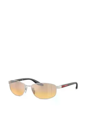 Prada Logo-plaque Rectangle-frame Sunglasses - Silver