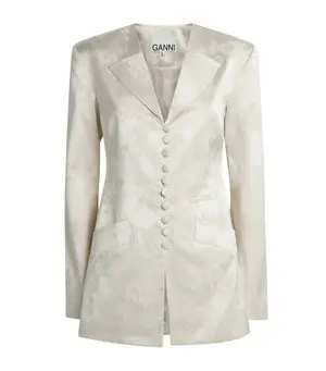GANNI Satin Floral Blazer - Ivory