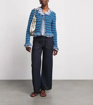 GANNI Cotton Stripe Cropped Cardigan