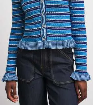 GANNI Cotton Stripe Cropped Cardigan