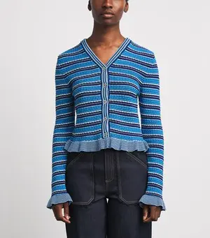 GANNI Cotton Stripe Cropped Cardigan