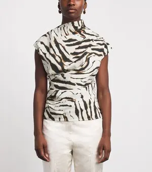 GANNI Stretch-cotton Zebra Sleeveless Blouse