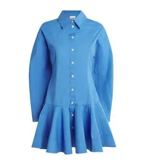 GANNI Stretch-cotton Mini Shirt Dress - Blue