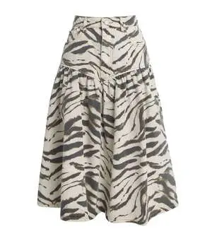 GANNI Zebra Denim Midi Skirt - Ivory