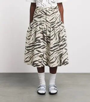 GANNI Zebra Denim Midi Skirt