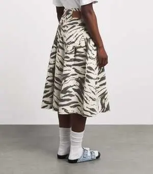 GANNI Zebra Denim Midi Skirt