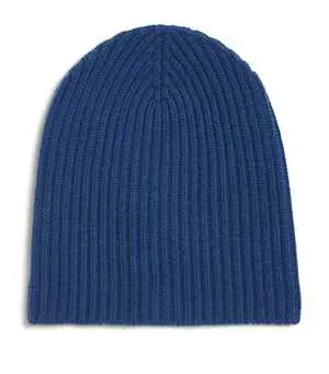 Johnstons Of Elgin Cashmere Ribbed Beanie - Blue
