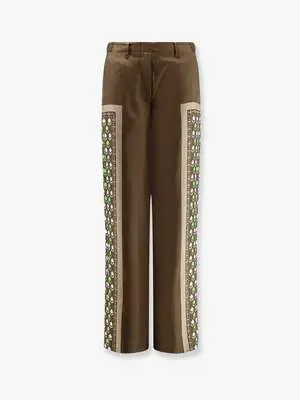 Tory Burch Silk Trousers - Green