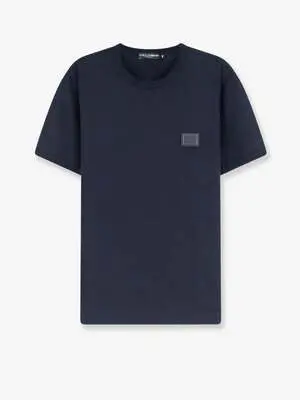 Dolce & Gabbana Cotton T-shirt With Iconic Detail - Blue