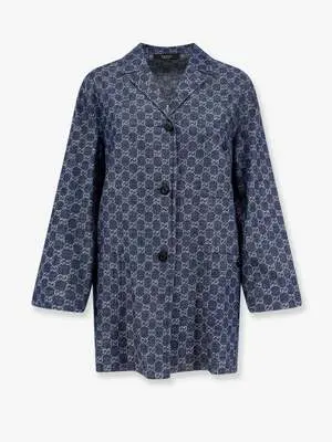 Gucci Cotton Shirt With All-over Gg Motif - Blue