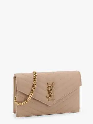 Saint Laurent Leather Shoulder Bag With Metal Cassandre Logo
