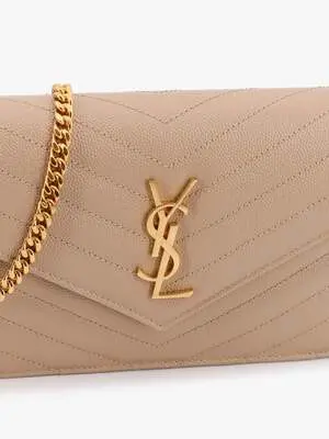 Saint Laurent Leather Shoulder Bag With Metal Cassandre Logo