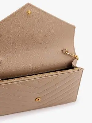 Saint Laurent Leather Shoulder Bag With Metal Cassandre Logo