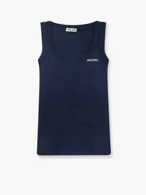 Miu Miu Ribbed Cotton Tank Top - Blue