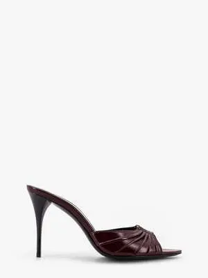 Saint Laurent Babylone 90 Bordeaux Leather Sandals - Red