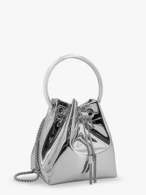 JIMMY CHOO Bonbon Bucket Bag In Mirrored Fabric - Silver