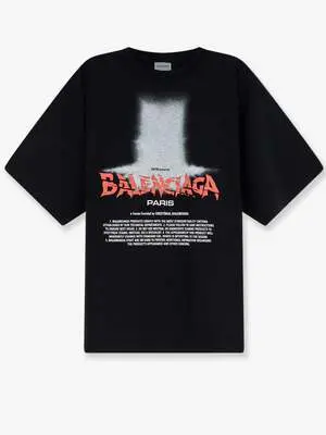 Balenciaga Cotton T-shirt With Front Logo Print - Black