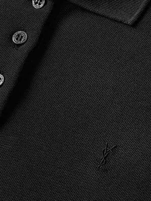 Saint Laurent Cassandre Cotton Piqué Cotton Polo Shirt - Black