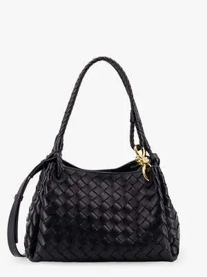 Bottega Veneta Parachute Leather Shoulder Bag With Intrecciato Motif And Knot Detail - Black