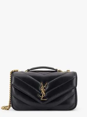 Saint Laurent Loulou Leather Shoulder Bag With Metal Cassandre Logo - Black