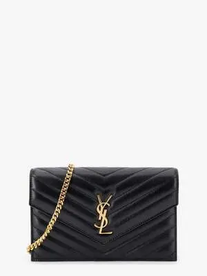 Saint Laurent Leather Crossbody Bag With Metal Cassandre Logo - Black