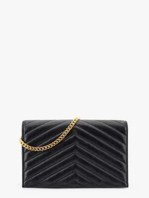 Saint Laurent Leather Crossbody Bag With Metal Cassandre Logo - Black