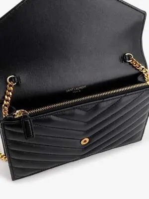 Saint Laurent Leather Crossbody Bag With Metal Cassandre Logo - Black