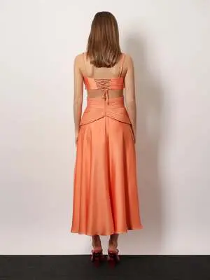 PatBO Sunset Satin Dress With Braided Corset