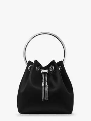 JIMMY CHOO Bon Bon Satin Bucket Bag - Black
