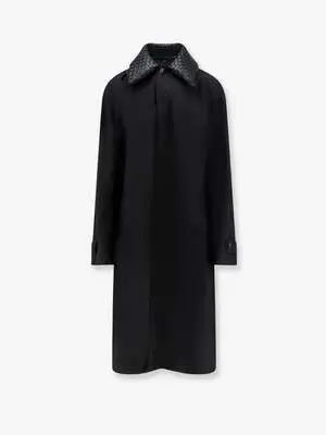 Bottega Veneta Wool And Silk Coat With Leather Collar