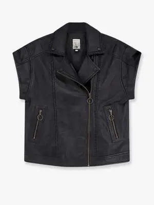 SCARLETT POPPIES Ruttiya Leather Sleeveless Jacket - Black