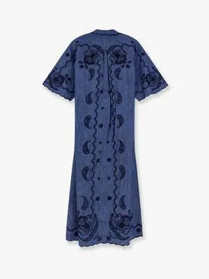 Zimmermann Aster Long Denim Dress With Contrasting Embroidery