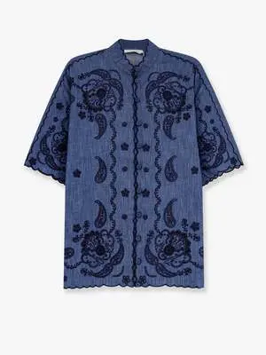 Zimmermann Aster Denim Shirt With All-over Contrasting Embroidery - Blue