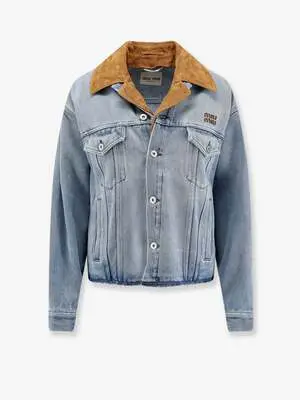 Miu Miu Denim Jacket With Suede Detail - Blue