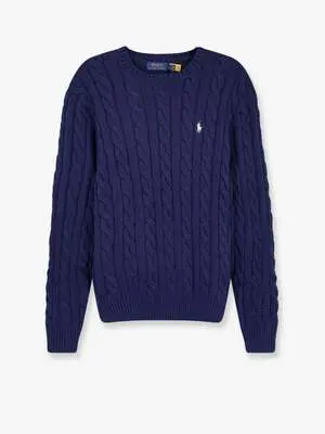 Polo Ralph Lauren Cable Knit Cotton Sweater With Embroidered Logo - Blue