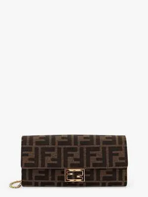 Fendi Continental With Chain Baguette Ff Jacquard Fabric Crossbody Bag - Brown