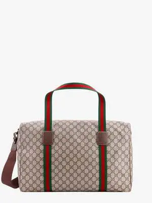 Gucci Gg Supreme Fabric And Leather Travel Bag With Web Detail - Beige