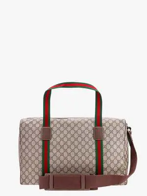 Gucci Gg Supreme Fabric And Leather Travel Bag With Web Detail - Beige