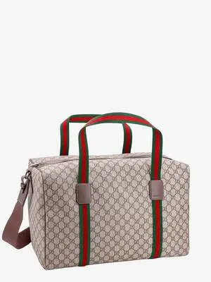 Gucci Gg Supreme Fabric And Leather Travel Bag With Web Detail - Beige