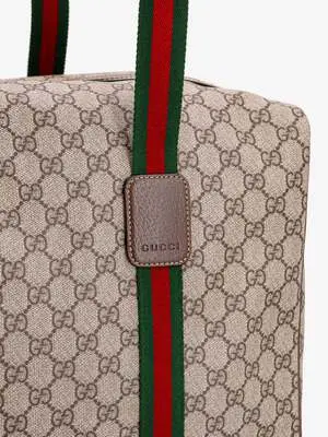 Gucci Gg Supreme Fabric And Leather Travel Bag With Web Detail - Beige